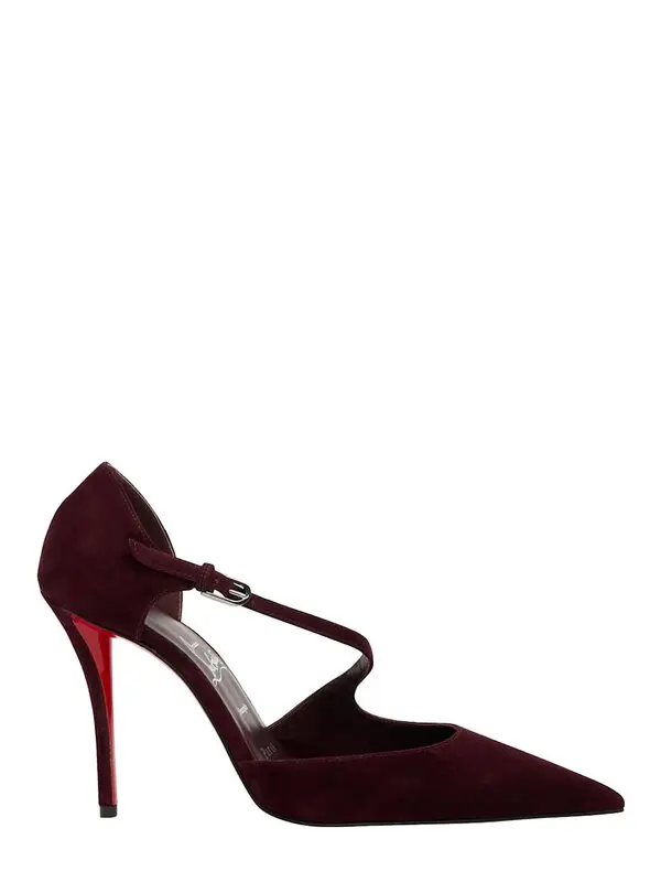 CHRISTIAN LOUBOUTIN Miss Ziggy Suede Red Sole Pumps - Burgundy