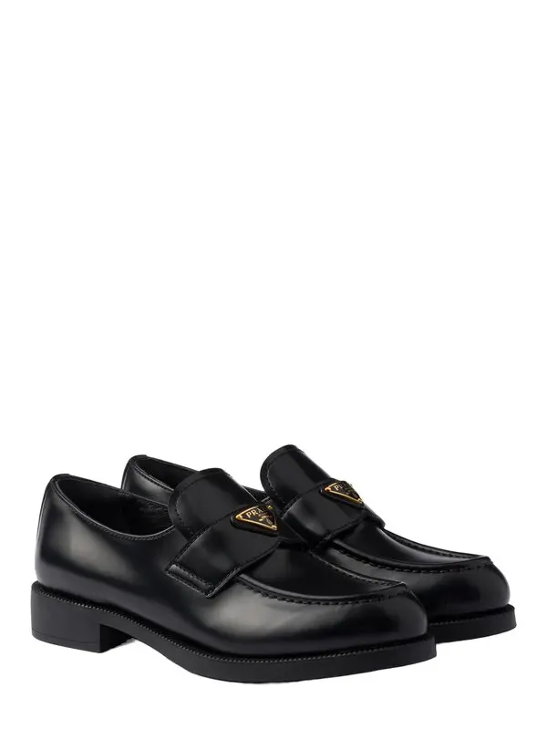 Prada Brushed Leather Loafers - Black
