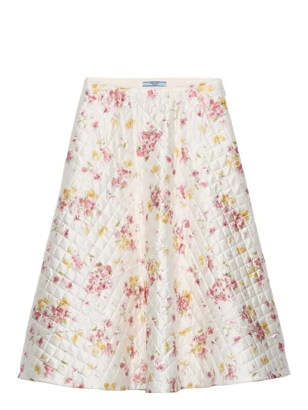 Prada Floral Print Quilted Circle Skirt - Begonia Pink