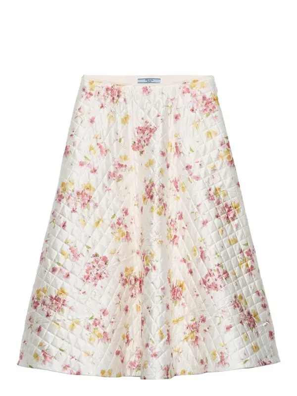 Prada Floral Print Quilted Circle Skirt - Pink