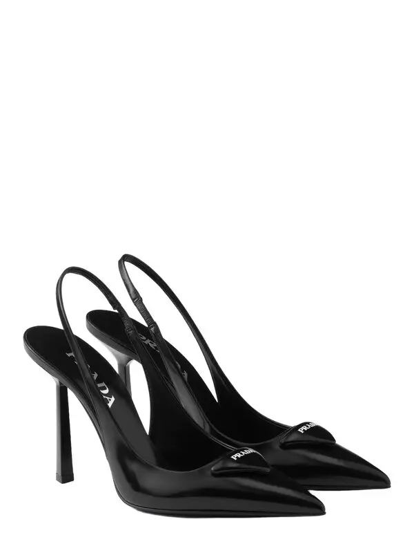 Prada Brushed Leather Slingback Pumps - Black