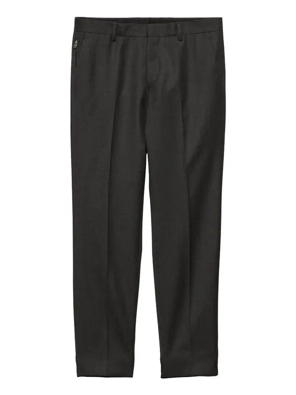 Prada Slim Fit Wool Trousers With Zipper Pocket - Grey