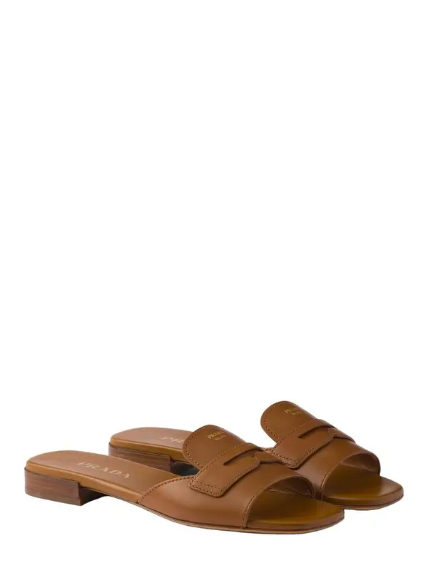 Prada Leather Slides - Brown