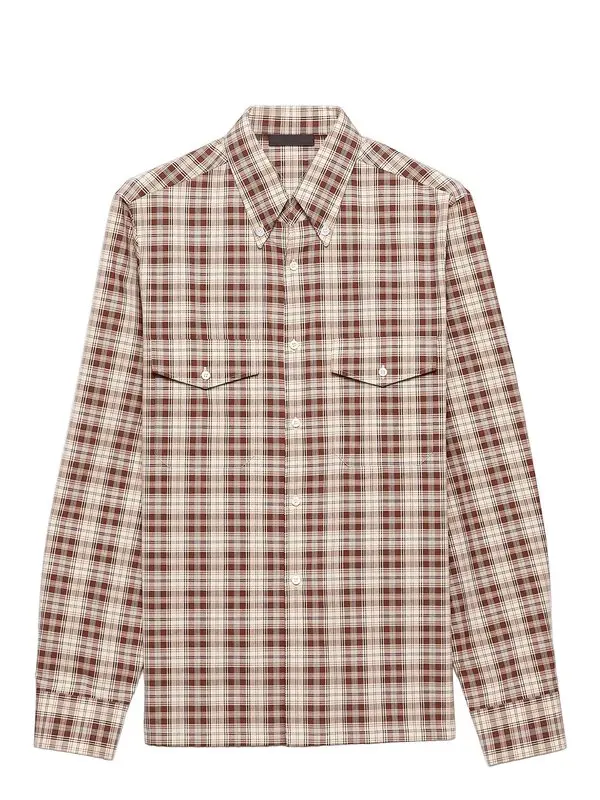 Prada Checked Cotton Button-down Shirt - Ivory/cocoa Brown