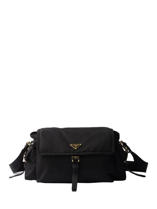 Prada Large Re-nylon Shoulder Bag With Flap - Black
