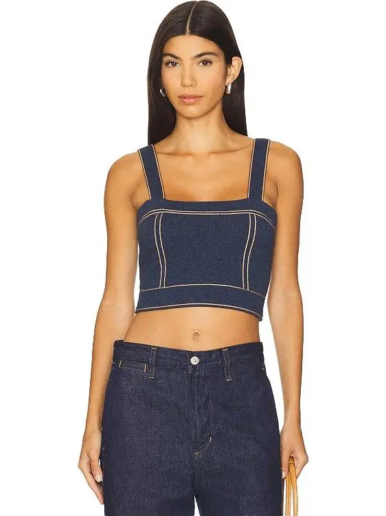 Autumn Cashmere Cropped Stitch Tank Top - Denim & Camel