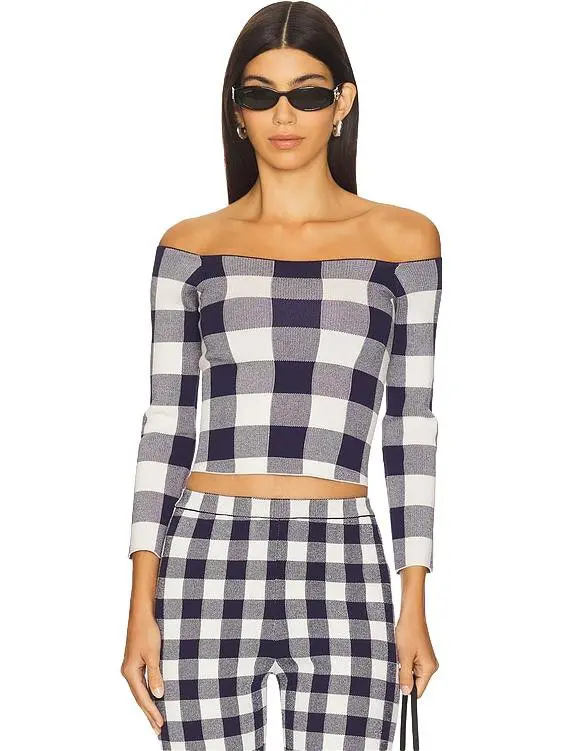 SEROYA Vale Top - Bold Navy Gingham