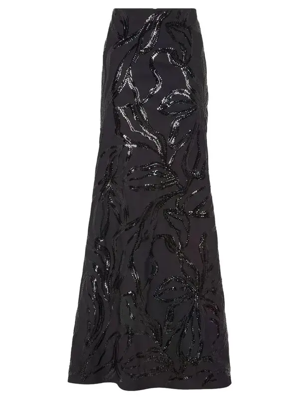 Brunello Cucinelli Sequin Floral Maxi Skirt - Black