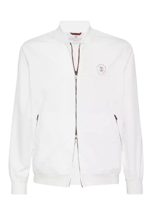 Brunello Cucinelli Zip-up Jacket With Logo Plaque - White