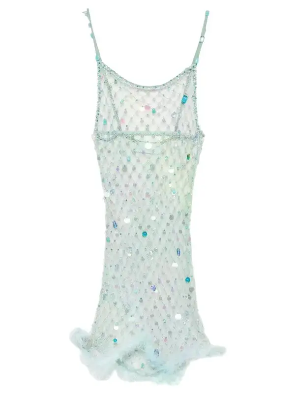 ROBERTA EINER Feather-trim Mesh Mini Dress - Blue