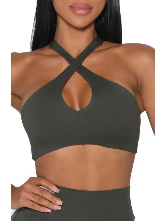 BOMBSHELL SPORTSWEAR Cross Over Halter Bra - Deep Ivy