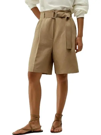 Lilysilk Silk-linen Blend Bermuda Shorts - Oak