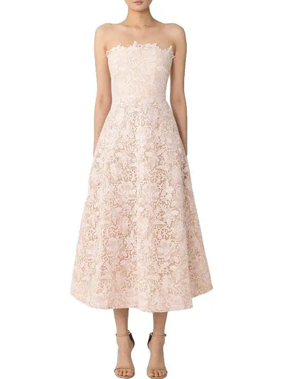 SAU LEE Rosalia Strapless Lace Dress - Sheer Pink