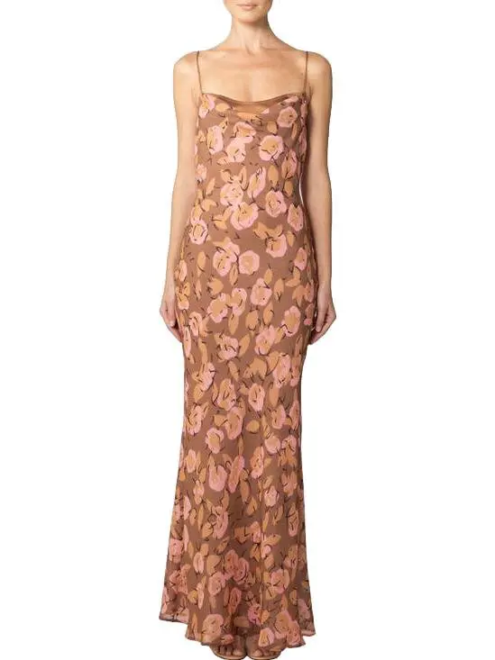 SAU LEE Gabi Floral Print Dress - Mocha Multi