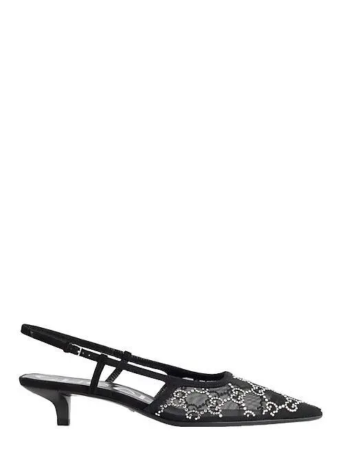 Gucci Gg Crystal Mesh Slingback Pumps - Black