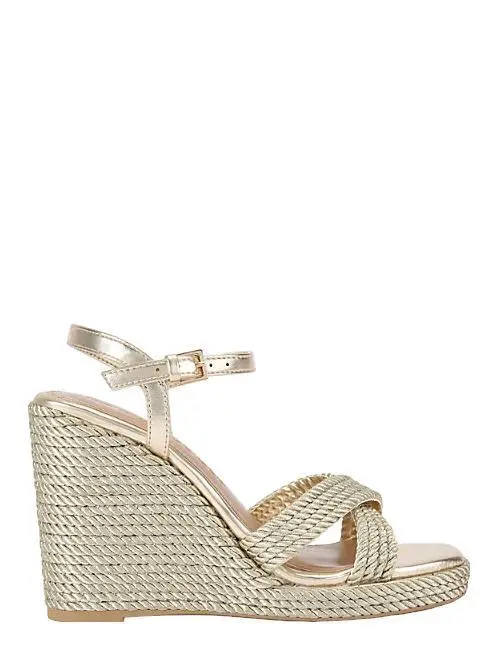 Kurt Geiger Phoebe Woven Wedge Sandals - Gold