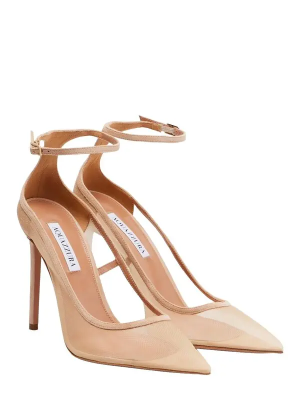 AQUAZZURA Love Affair 105 Suede-trimmed Mesh Pumps - Beige