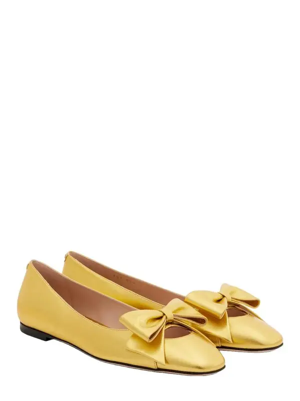 Valentino Garavani Bowow Metallic Leather Ballet Flats - Gold