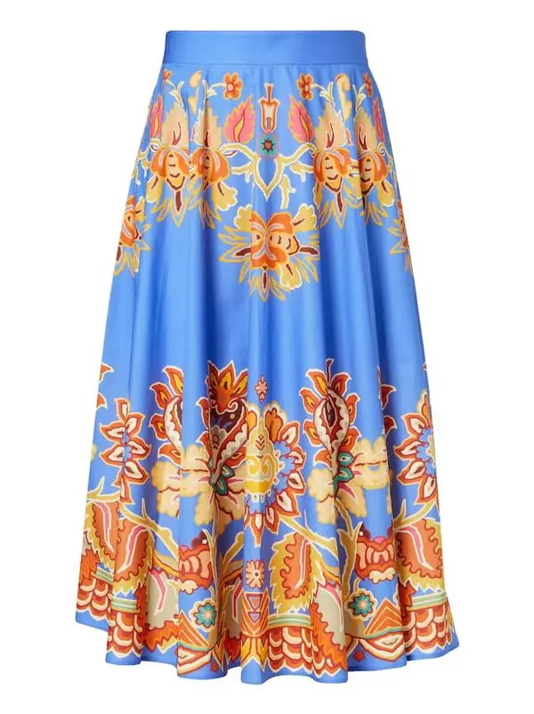 Etro Printed Cotton Midi Skirt - Blue