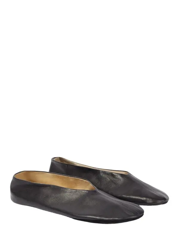 THE ROW Stella Leather Ballet Flats - Black