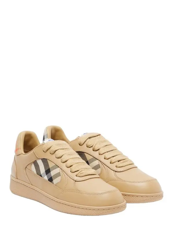 Burberry Check Leather Sneakers - Beige