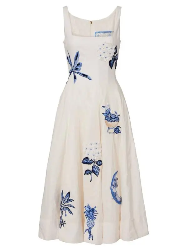 Agua Bendita Frontera Wild Embroidered Linen Midi Dress - White