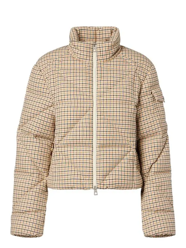 Moncler Checked Quilted Down Jacket - Beige