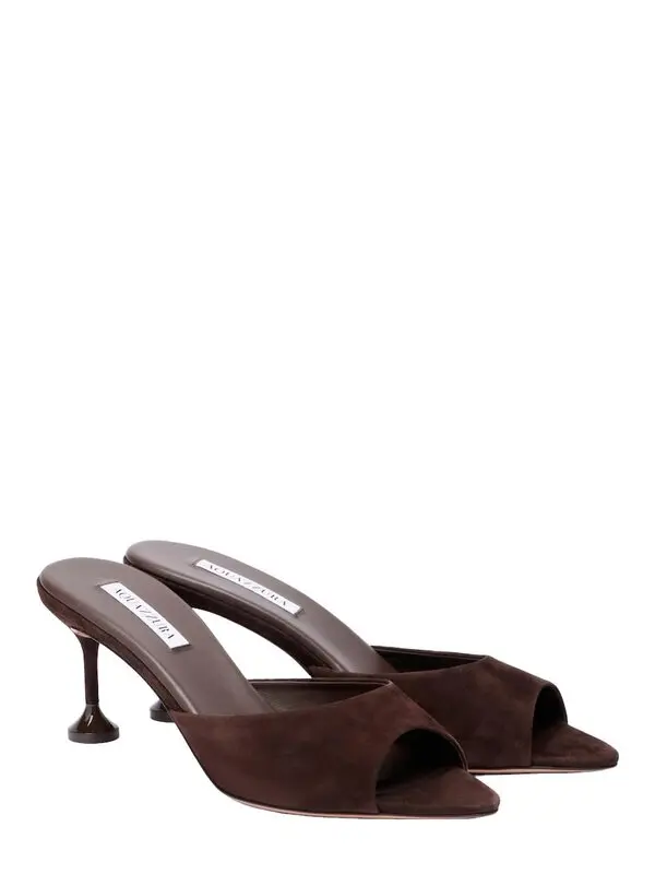 AQUAZZURA Bisous 65 Suede Mules - Brown