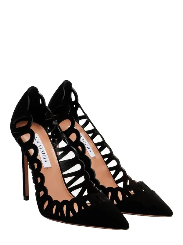 AQUAZZURA Peep 105 Scalloped Leather Pumps - Black