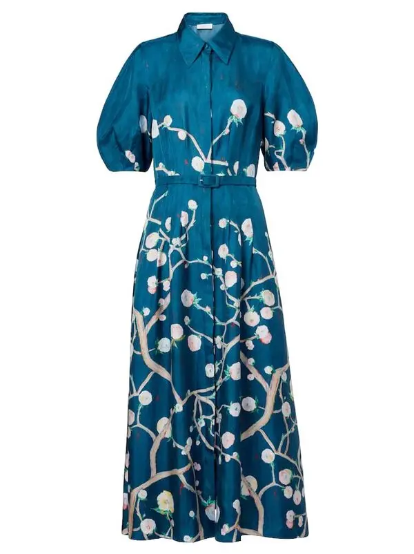 Gabriela Hearst Maude Floral Silk Shirt Dress - Blue