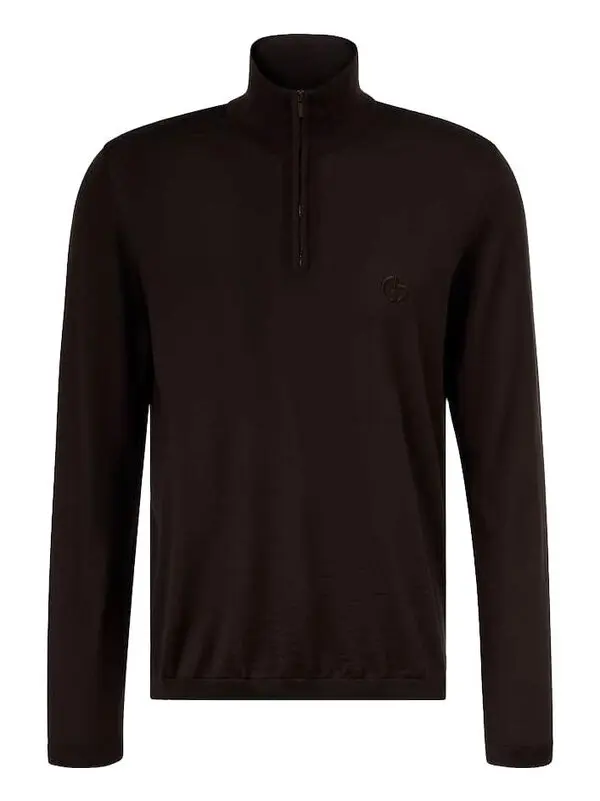 Giorgio Armani Virgin Wool Half-zip Sweater - Black
