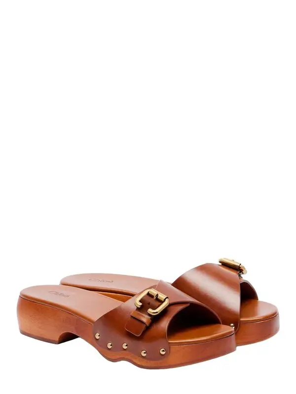 Chloé Jeannette Leather Mules - Brown