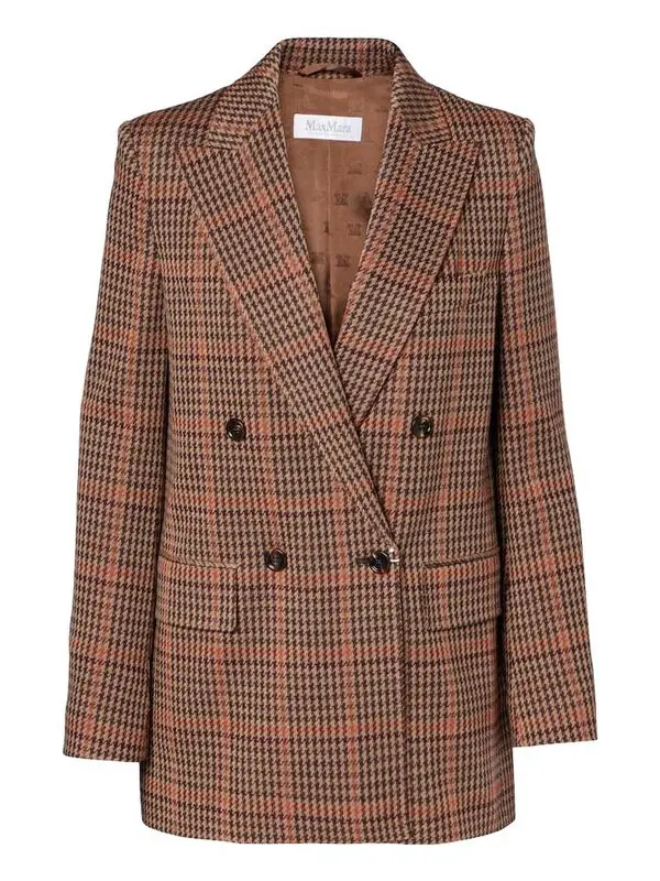 Max Mara Guelfo Checked Wool And Cotton Blazer - Brown