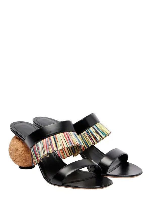 FERRAGAMO Fringed Leather Sandals - Black