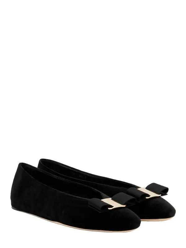 FERRAGAMO Vanna Velvet Ballet Flats - Black