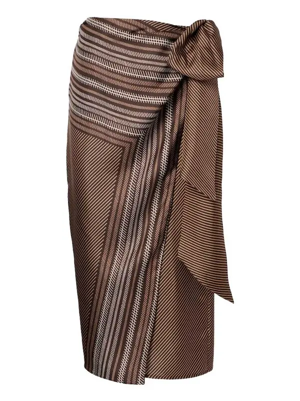 Max Mara Edro Striped Silk Wrap Skirt - Brown