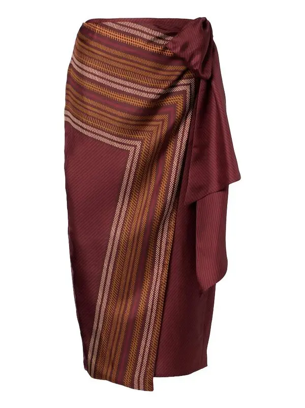 Max Mara Edro Striped Silk Wrap Skirt - Red