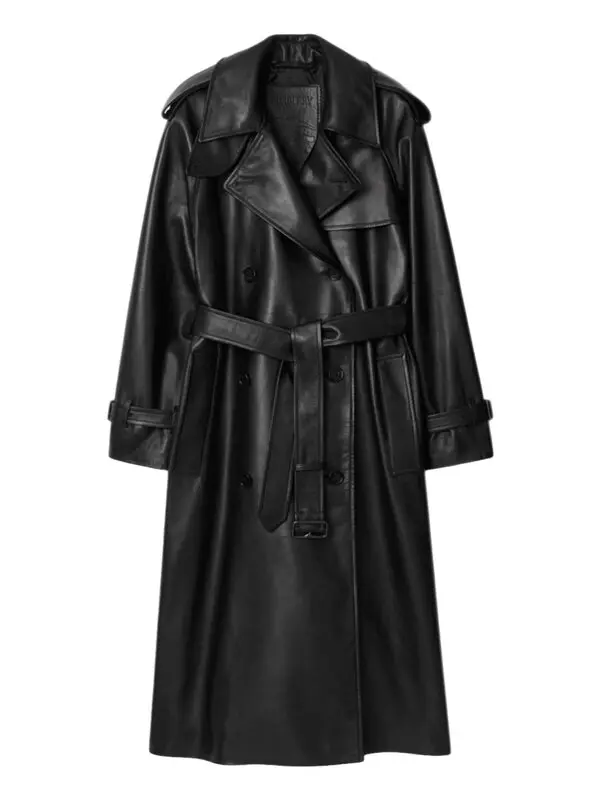 Burberry Long Leather Castleford Trench Coat - Black