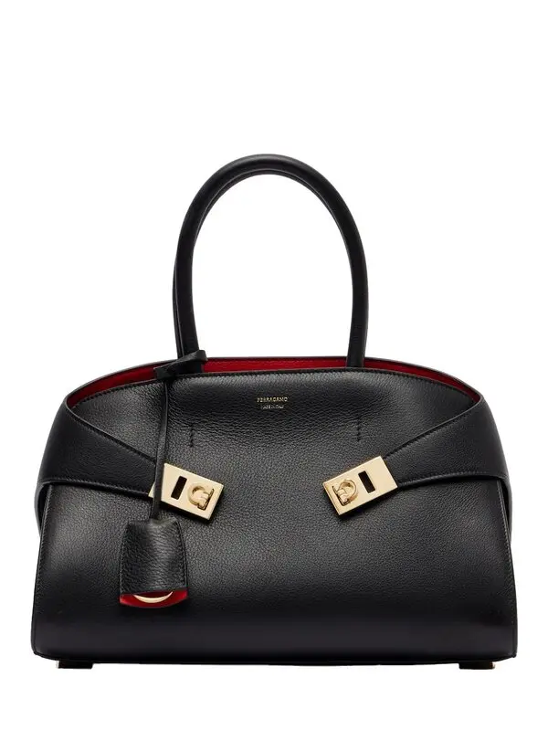 FERRAGAMO Hug Leather Tote Bag - Black
