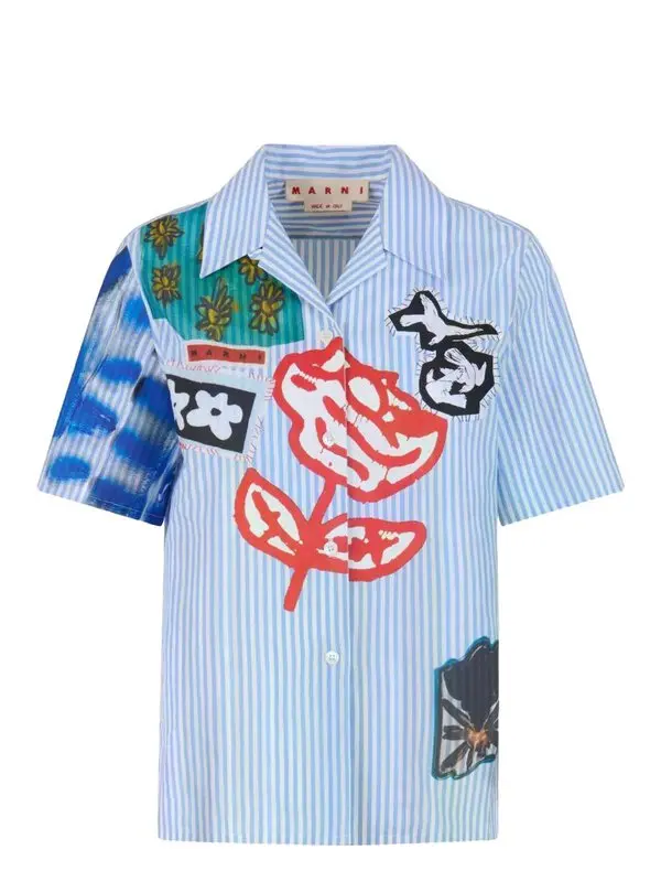 Marni Patchwork Embroidered Shirt - Blue