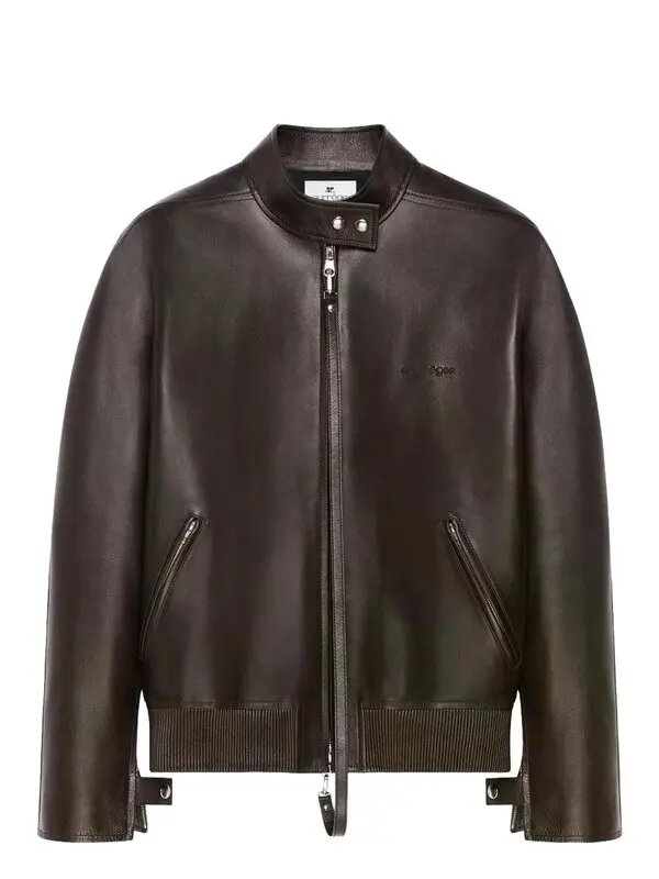 COURREGES Zip-up Leather Jacket - Brown