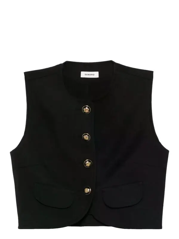Sandro Cropped Button-up Top - Black