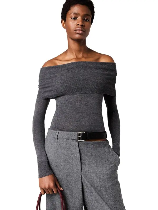 Stella McCartney Off-shoulder Long-sleeve Jumper - Dark Gray Melange