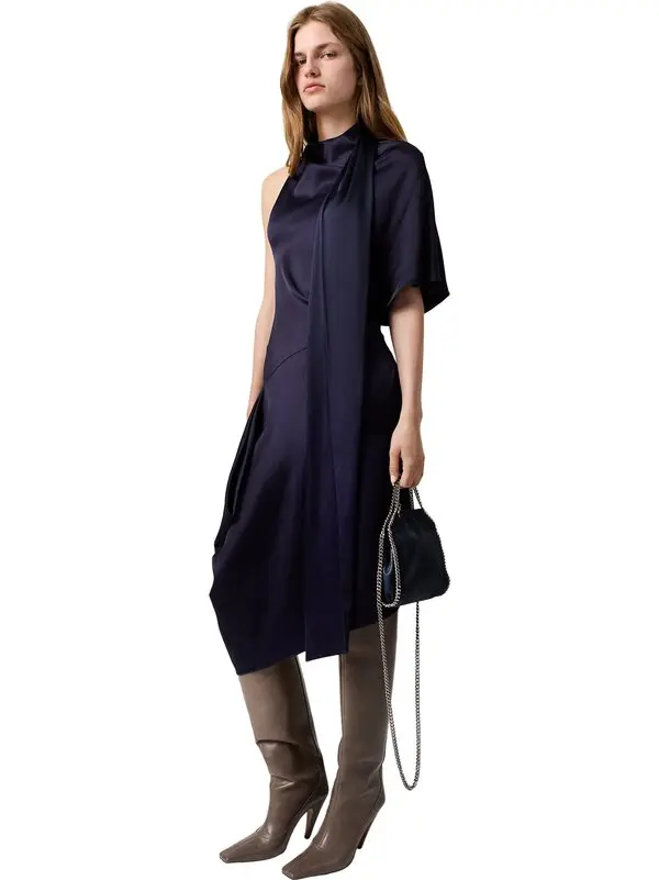 Stella McCartney Asymmetric Tie-neck Midi Dress - Ink