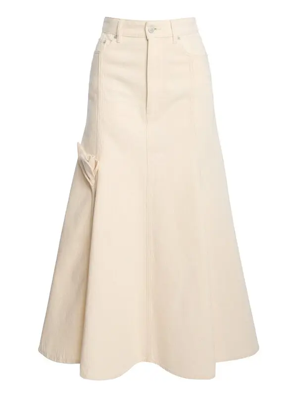 Erdem Fluted Denim Midi Skirt - Ivory