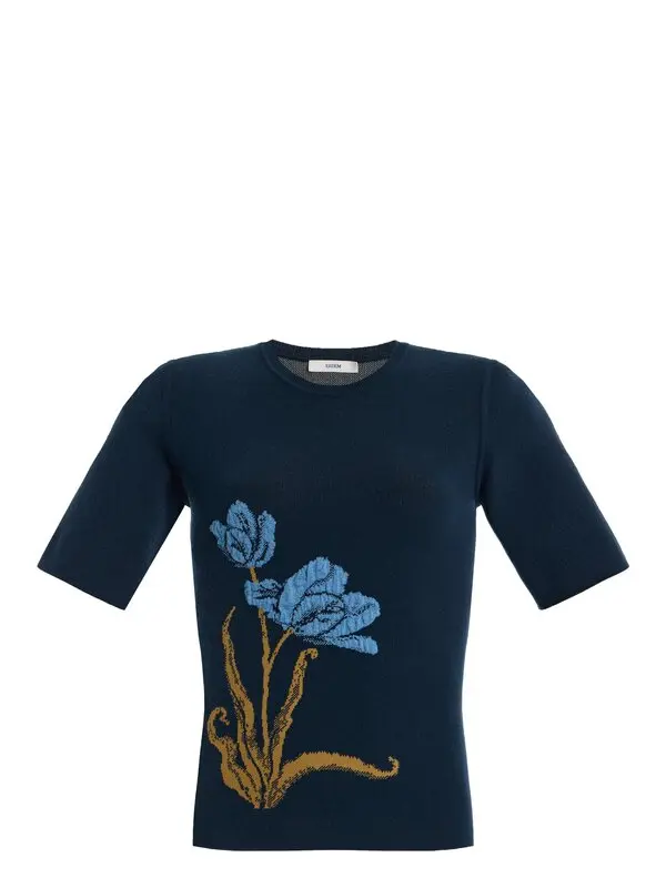 Erdem Embroidered Knit Top - Navy