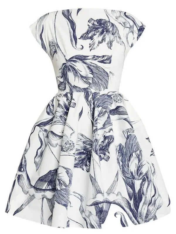 Erdem Printed Cotton Mini Dress - Blue