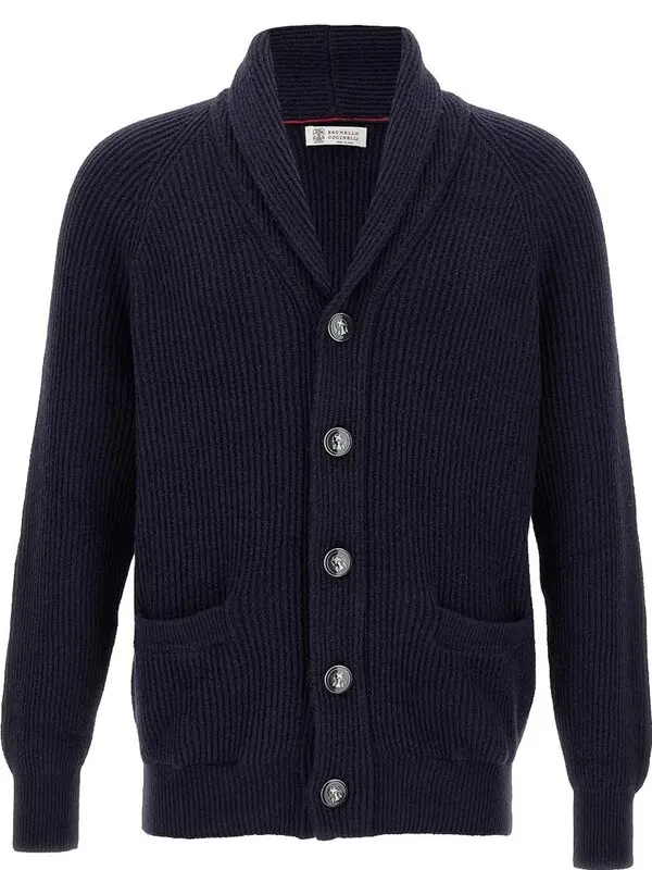 Brunello Cucinelli Shawl Neck Cotton Cardigan - Blue