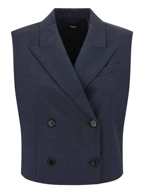 Theory Double-breasted Twill Vest - Blue