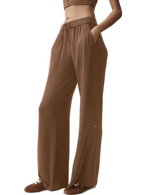 Alo Yoga Semi-sheer Delicate Lounge Flare Pants - Sun Kissed Brown